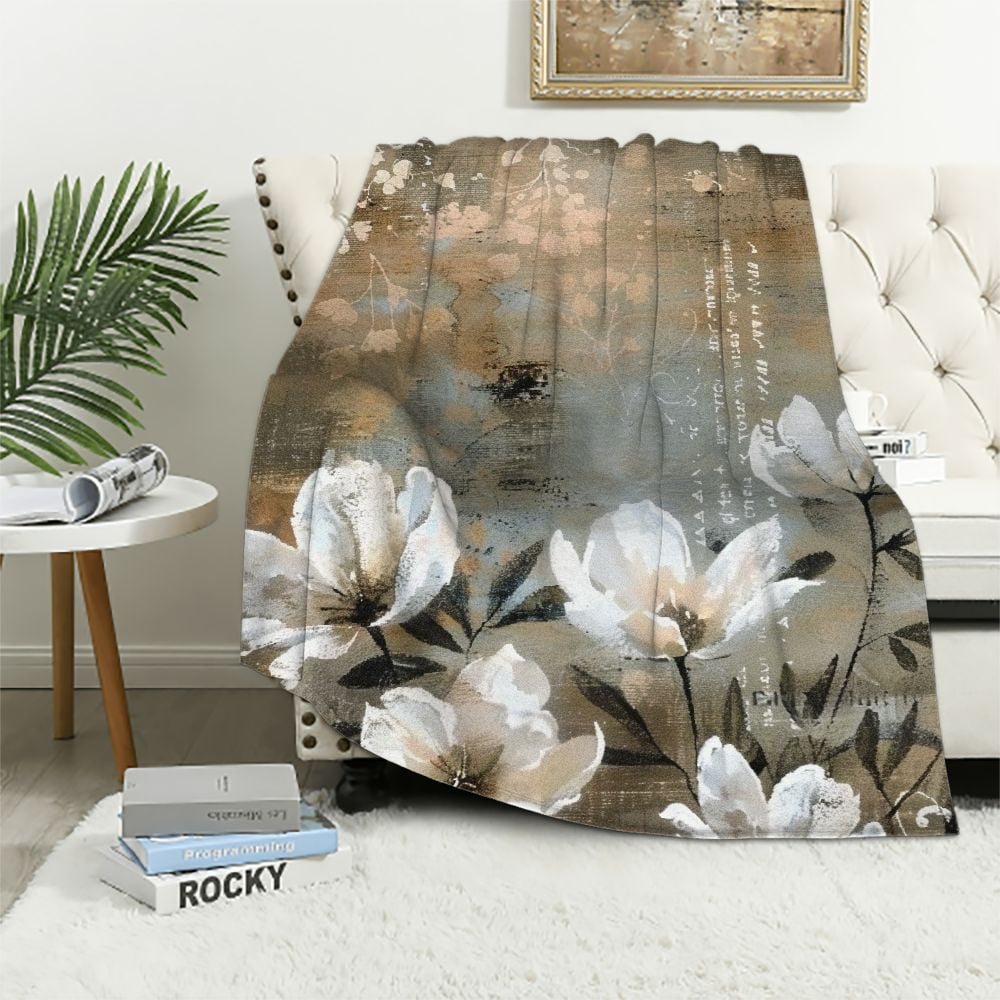 Nawypu Flower Super Soft Cozy Flannel Blanket- Retro Tulip White Flower ...