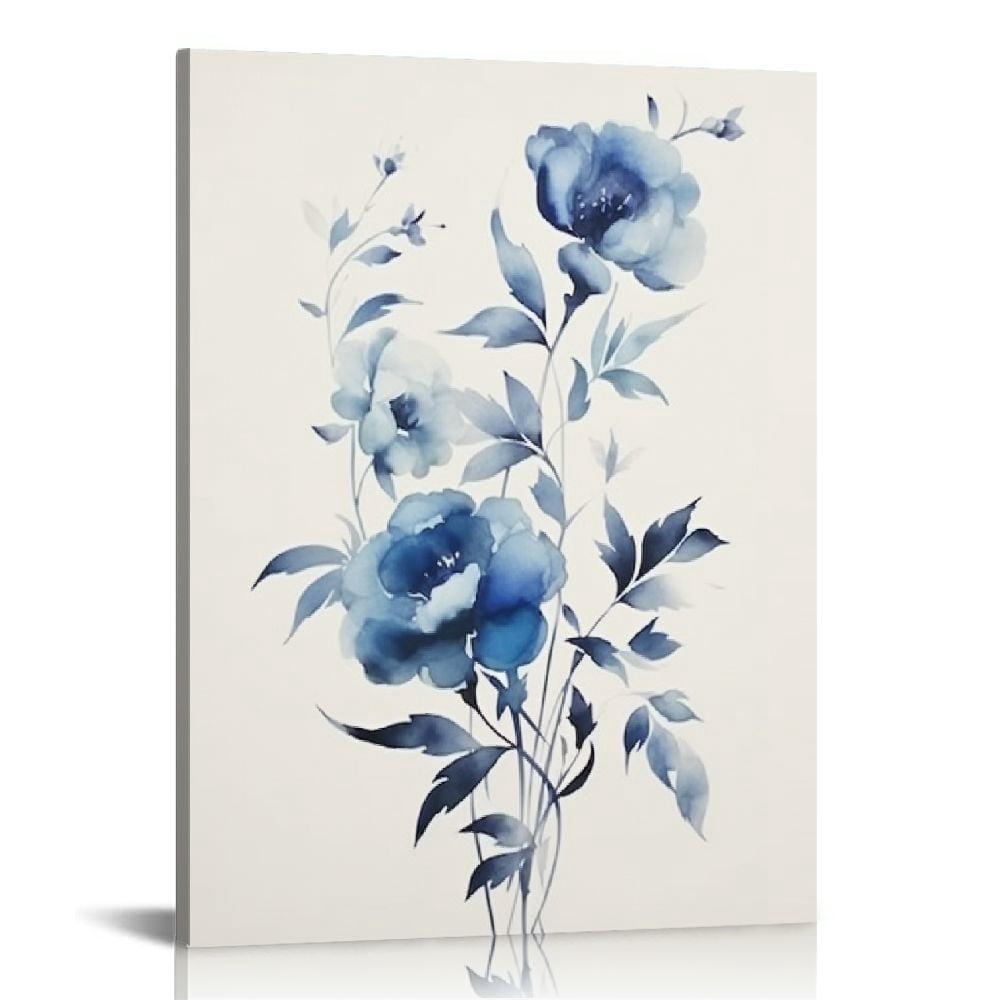 Nawypu Flower Wall Art Prints Modern Blue Floral Painting Watercolor ...