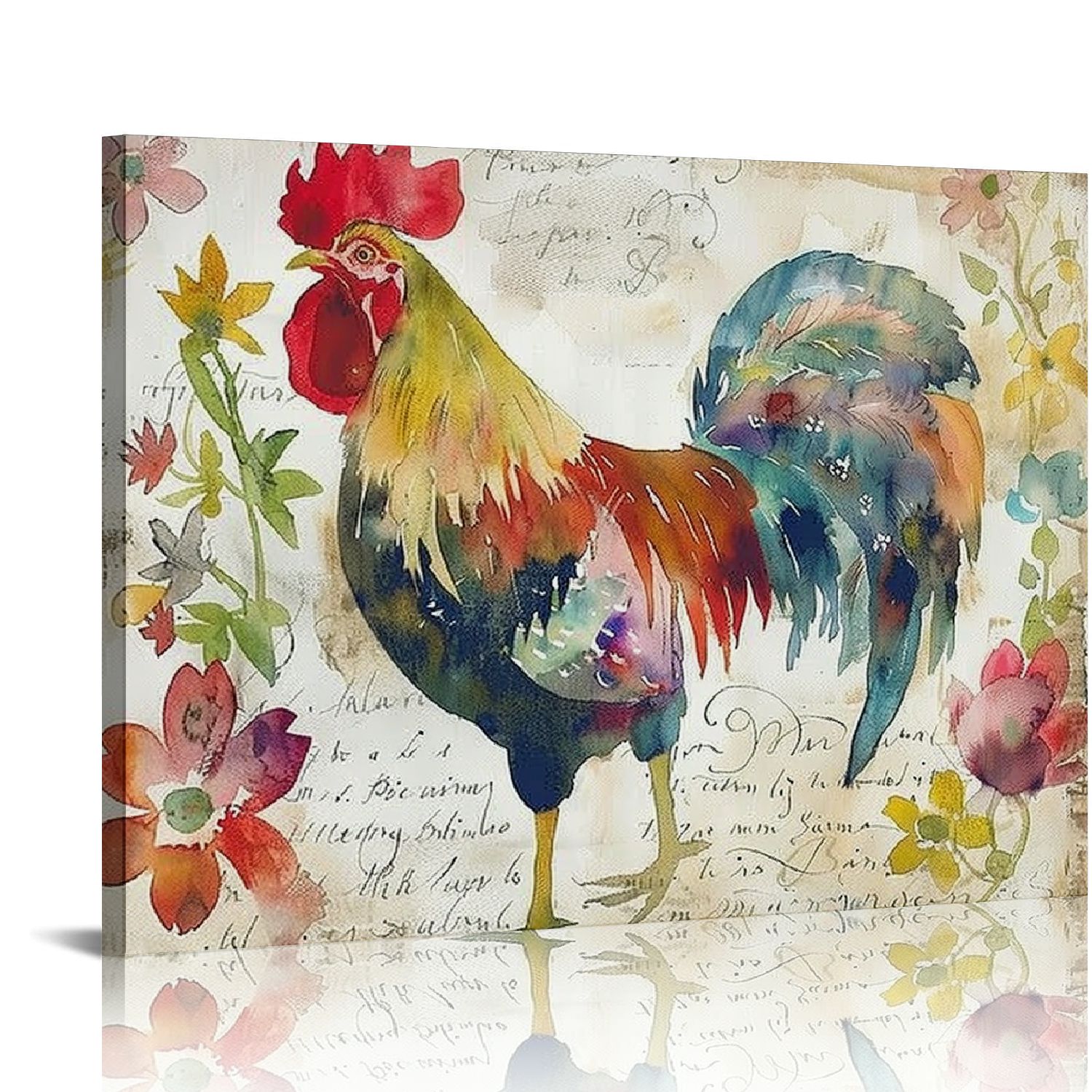 Nawypu Flowered Rooster Canvas Wall Decor Robinson for Living Room ...