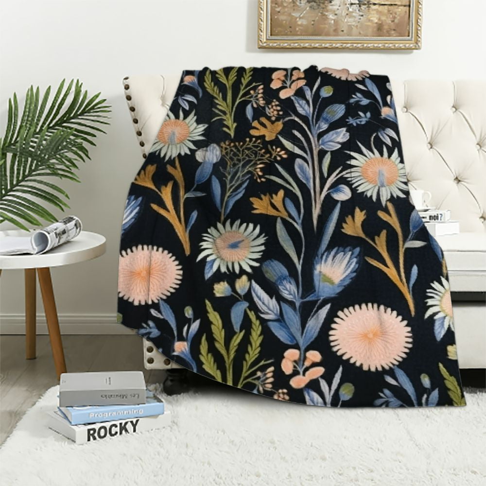 Nawypu Flowers Throw Blanket, Repeating Design Pattern of Meadow Blooms Floral Romance Vintage ...