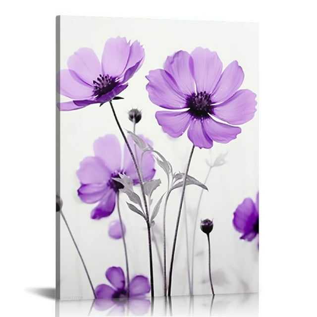 Nawypu Flowers Wall Art Canvas Pictures Purple Wildflowers Black and ...