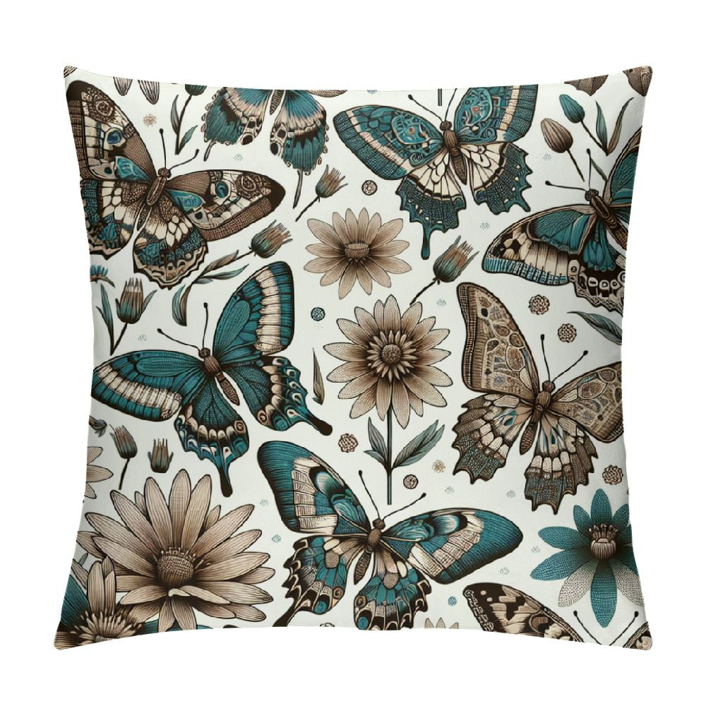 Nawypu Flying Butterflies Rectangle Pillow Covers Blue Yellow Brown ...