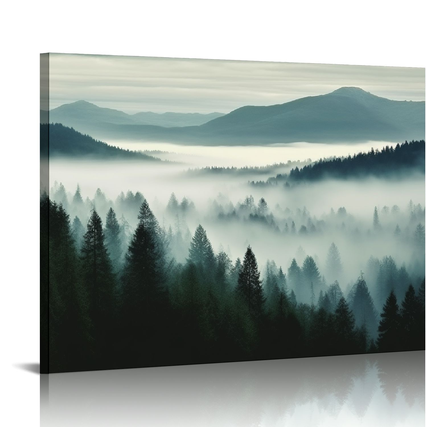 Nawypu Foggy Forest Canvas Wall Art Indigo Misty Forest Pictures Blue ...