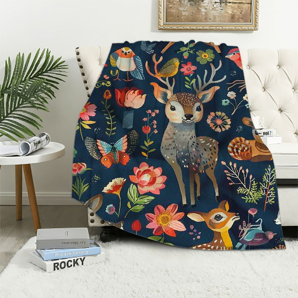 Nawypu Forest Animals Throw Blanket Gifts for Women Girls, Warm Deer ...