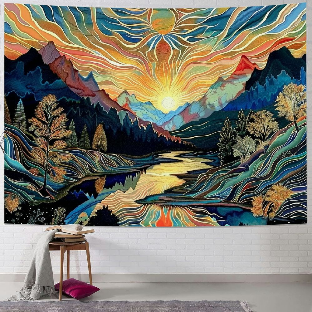 Nawypu Forest Mountain Tapestry Sun Tapestry Retro Landscape Wall ...