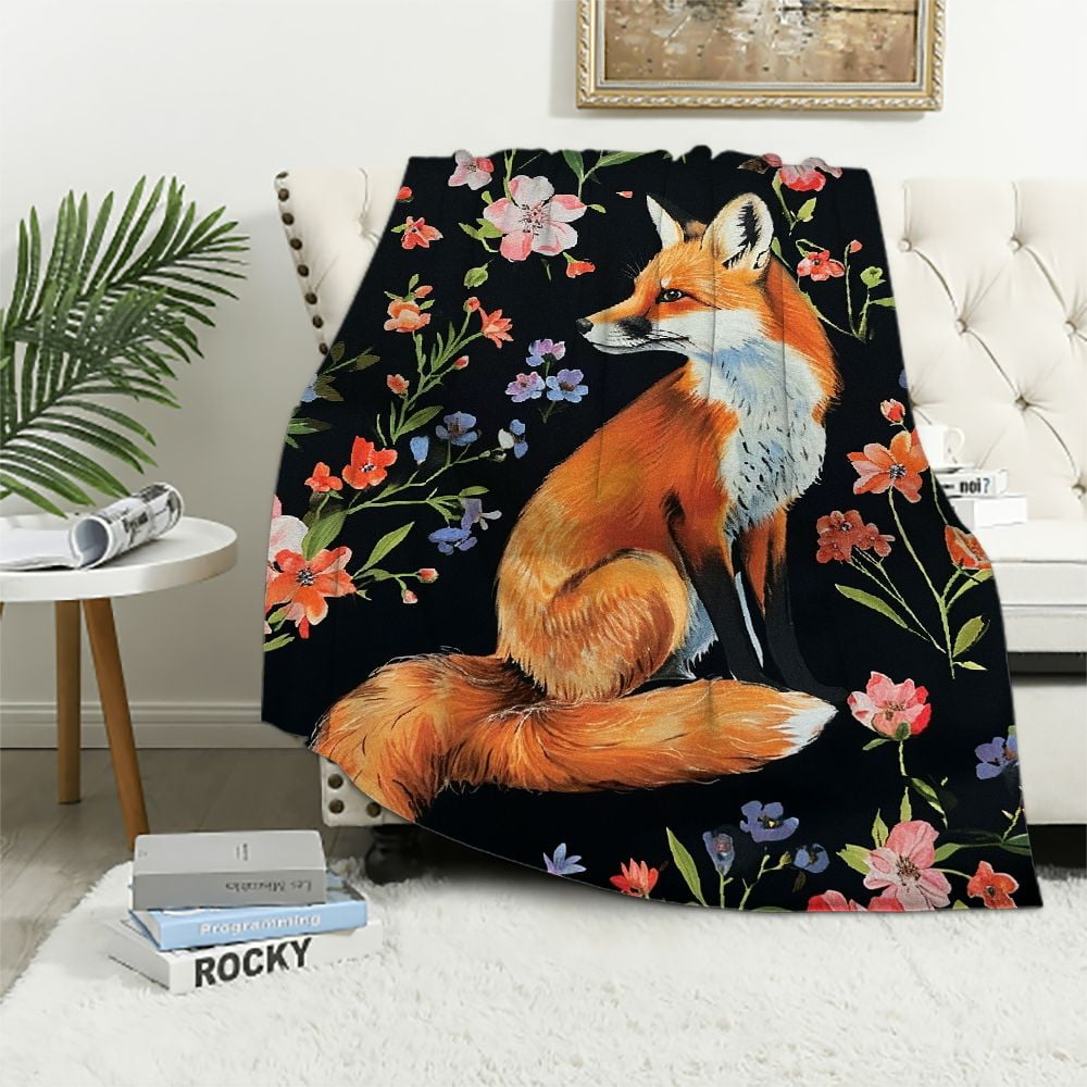 Nawypu Fox Blanket Cherry Blossom Blanket Cozy Soft Lightweight Flannel ...