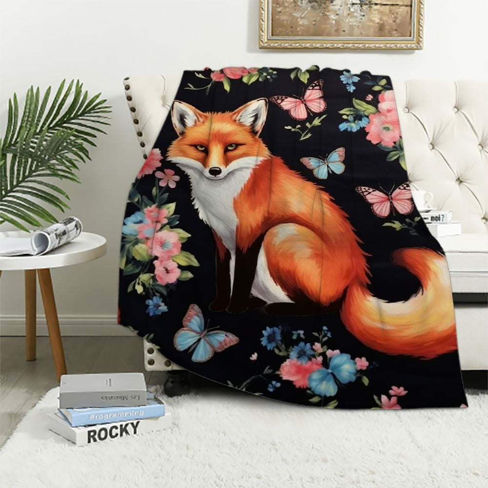 Nawypu Fox Blanket Cherry Blossom Blanket Cozy Soft Lightweight Flannel ...