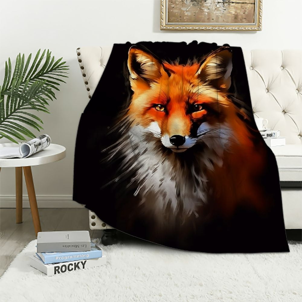 Nawypu Fox Blanket Decor Soft Plush Sherpa Warm Animal Flowers Blankets ...