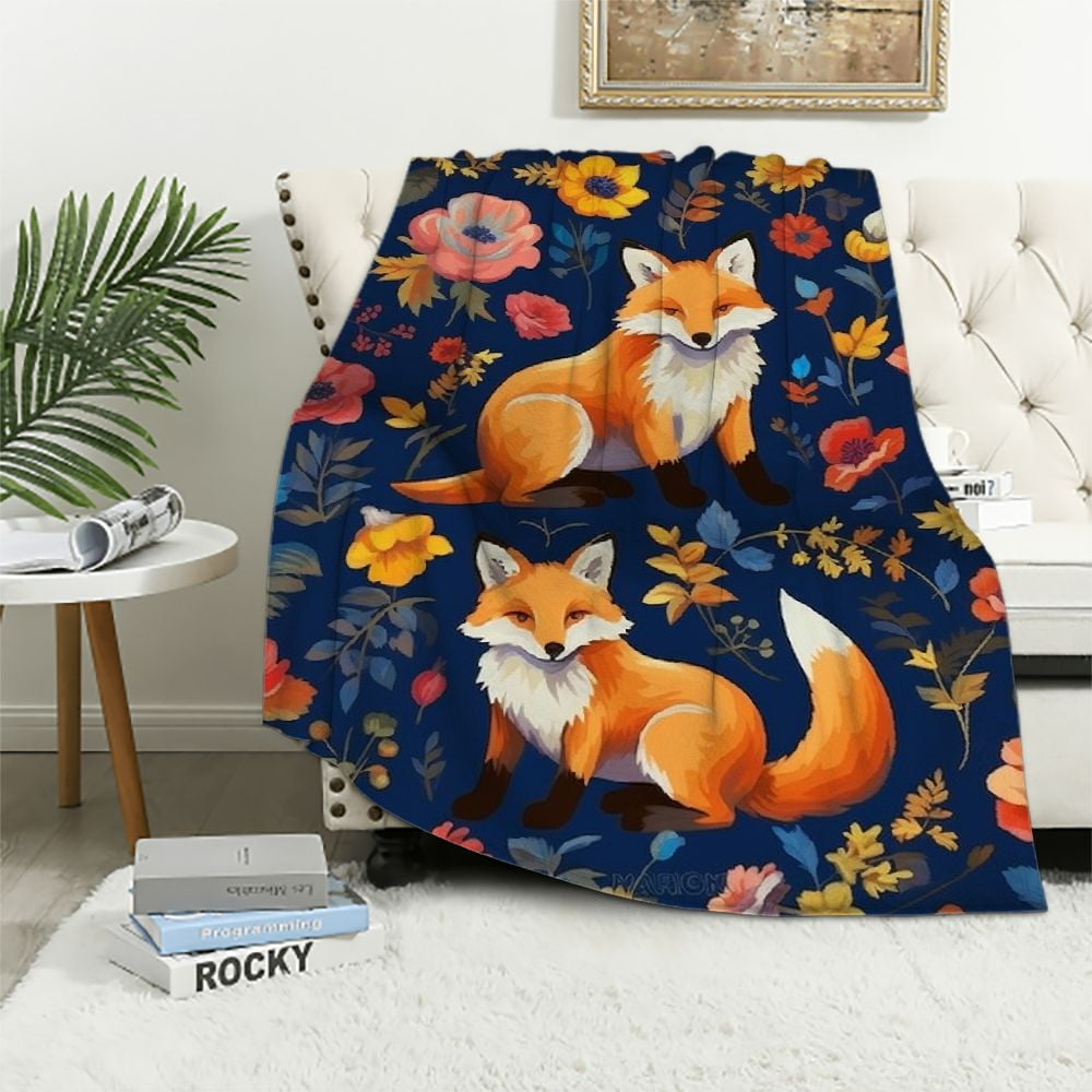 Nawypu Fox Throw Blanket for Girls, Cute Fox and Flowers Throw Blanket ...