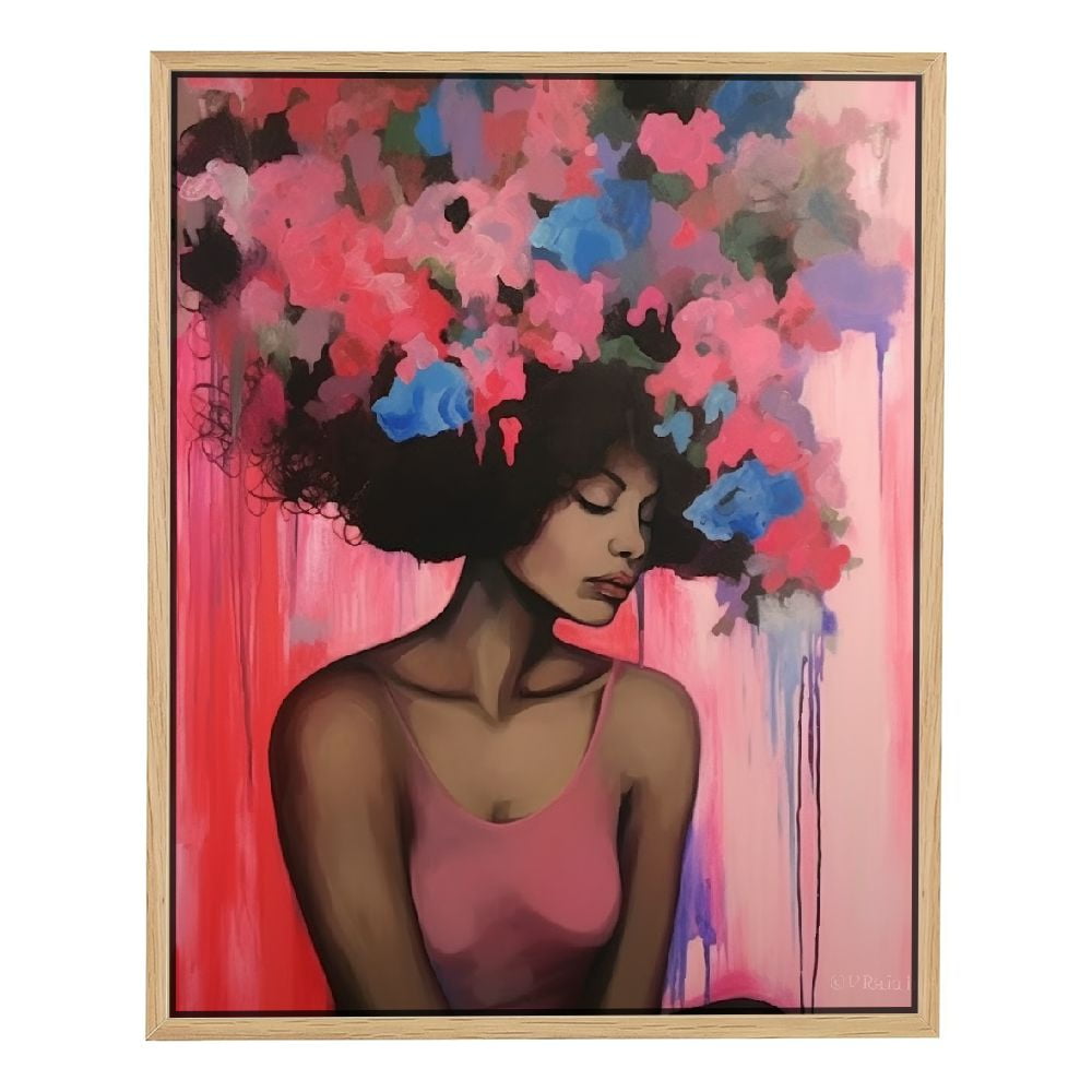 Nawypu Framed African American Canvas Wall Art Colorful Flower on Black Women Head Wall Decor ...