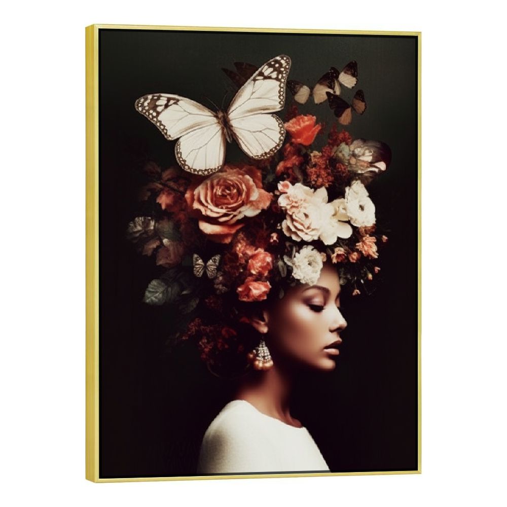 Nawypu Framed African American Canvas Wall Art,Flower on Black Girl Women Head Butterfly ...