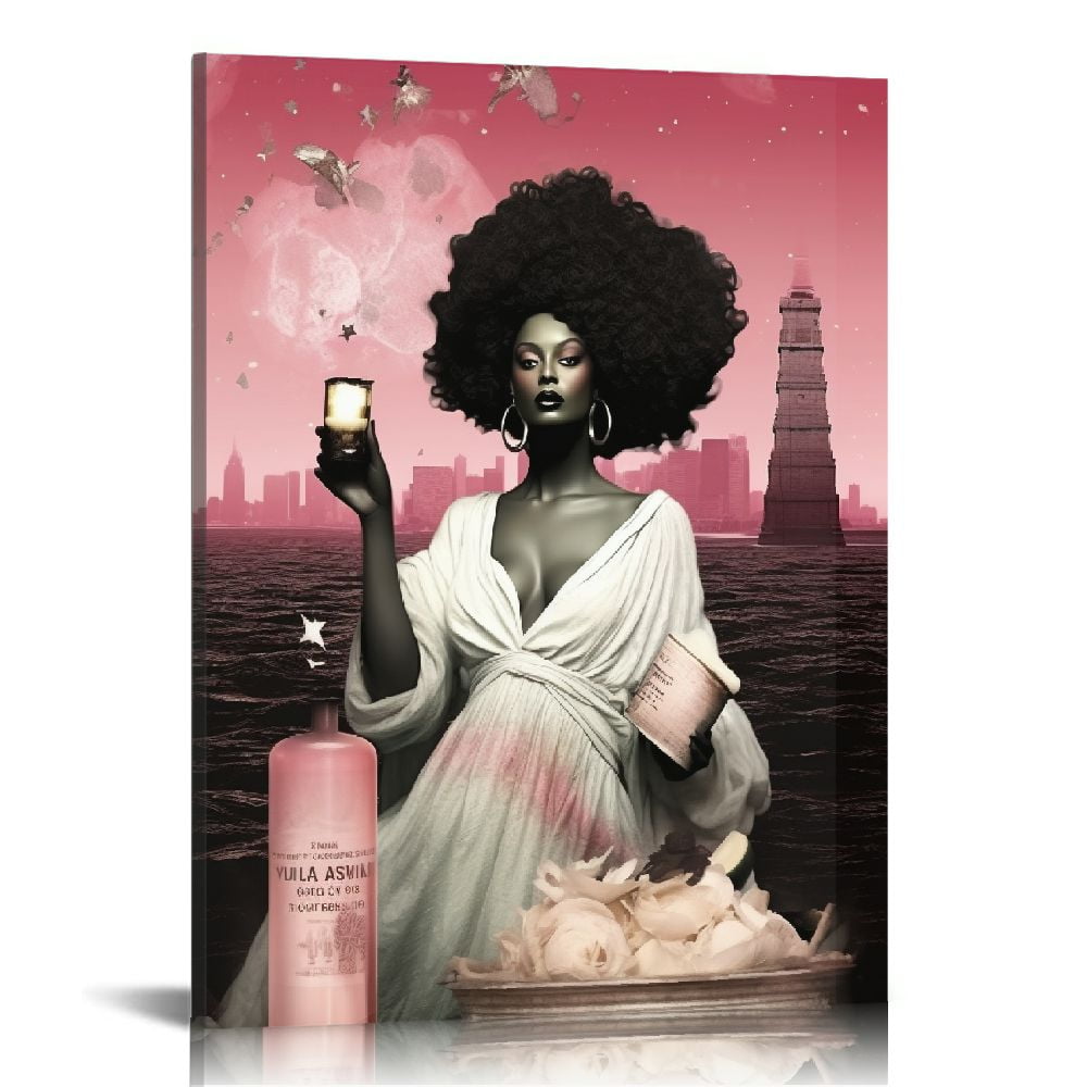 Nawypu Framed African American Wall Art Canvas Fashion Modern Black African Girl Queen Bathroom ...