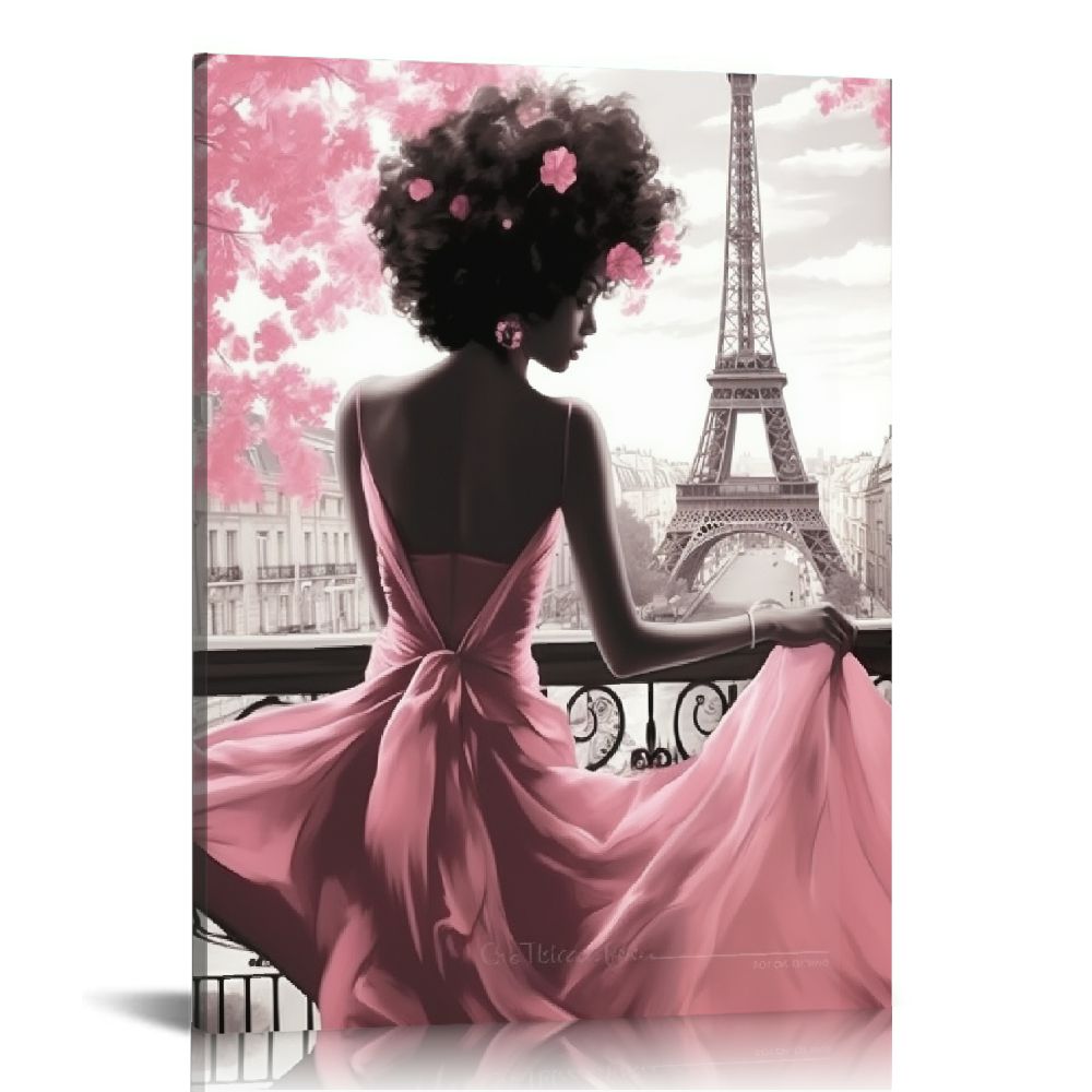 Nawypu Framed African American Wall Art Canvas Fashion Modern Black Girls Women Pink Beach ...