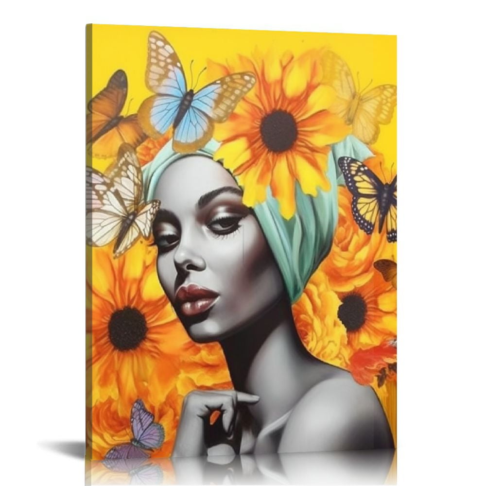 Nawypu Framed African American Wall Art Decor, Canvas Painting Black Gold Woman Girls Painting ...