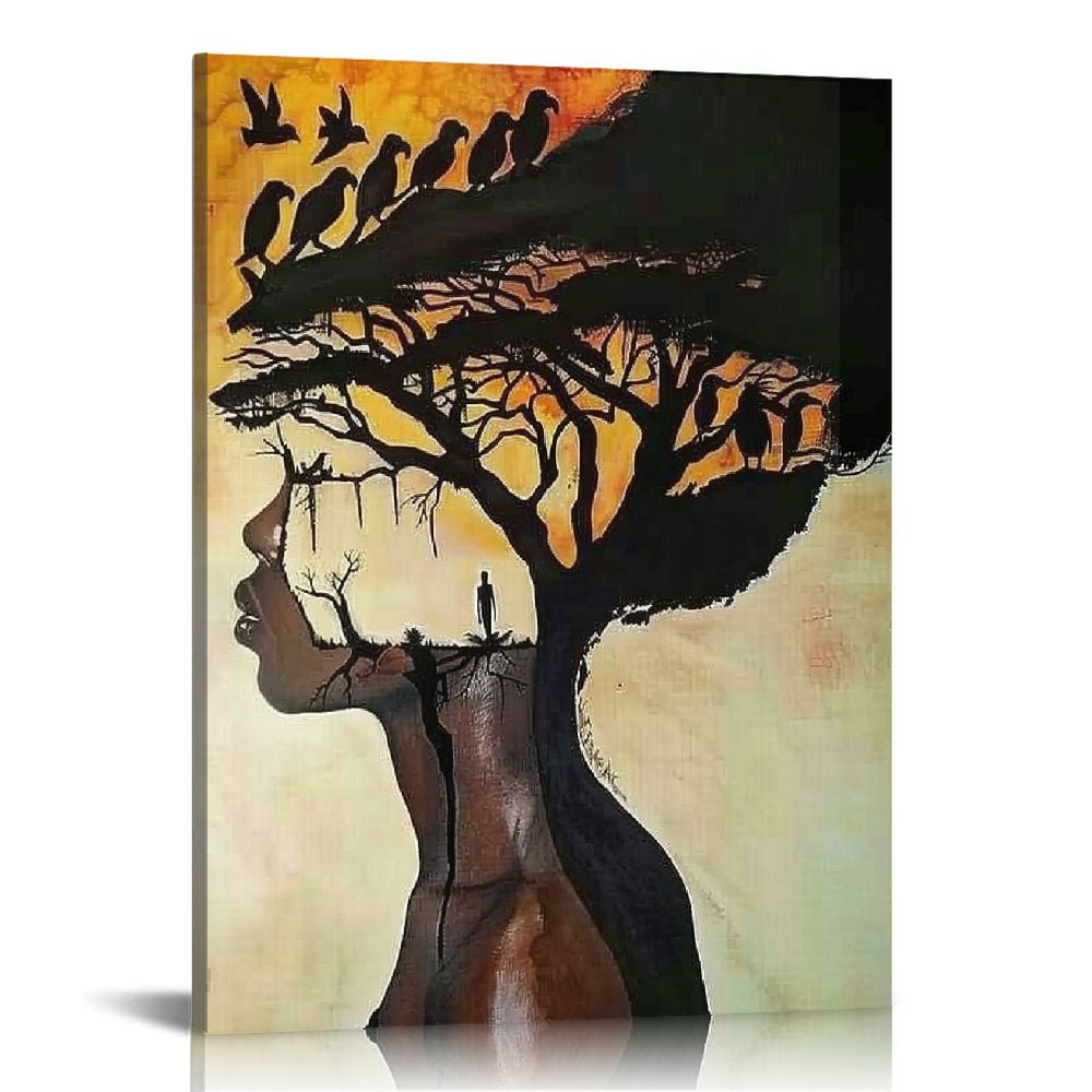 Nawypu Framed African American Wall Art Homesick African Woman Posters Canvas Painting Black ...