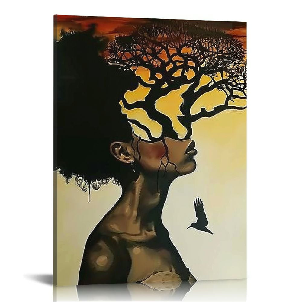 Nawypu Framed African American Wall Art Homesick African Woman Posters Canvas Painting Black ...