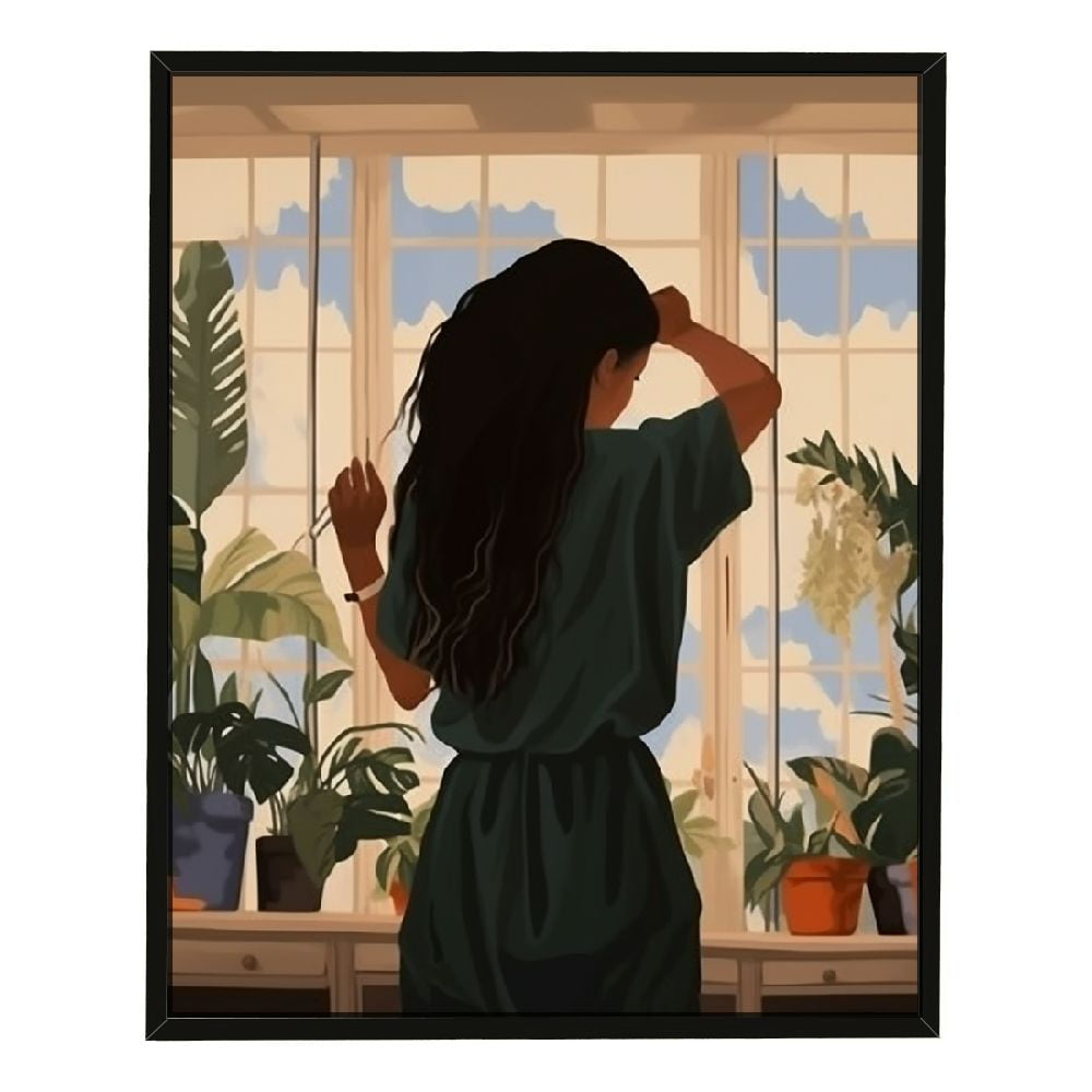 Nawypu Framed African American Woman Canvas Wall Art Black Women Relax And Enjoy The Time ...