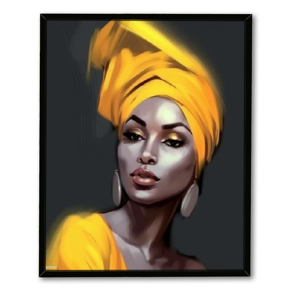 Nawypu Framed African American Women Canvas Wall Art Black Woman Yellow Hair Beauty Abstract ...