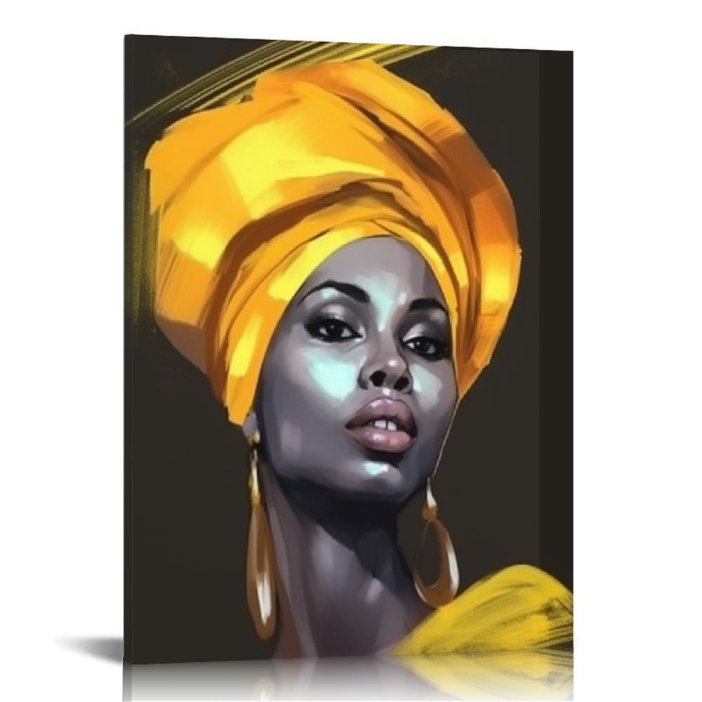 Nawypu Framed African American Women Canvas Wall Art Black Woman Yellow Hair Beauty Abstract ...