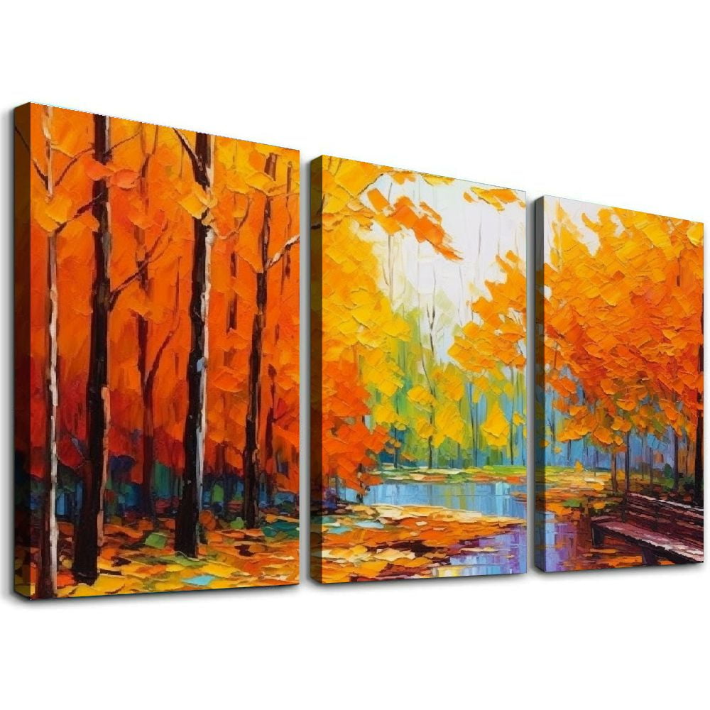 Nawypu Framed Autumn Maple Leaves Canvas Wall Art Fall Tree Forest ...