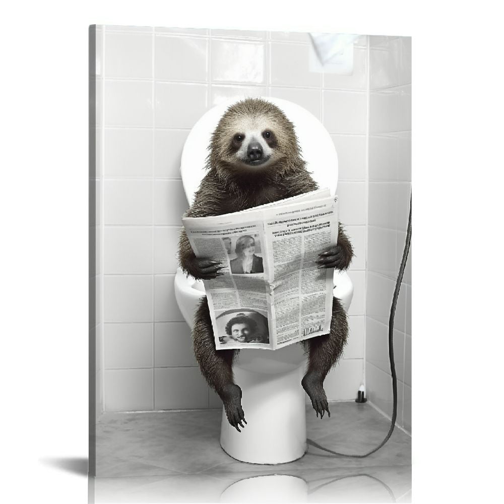 Nawypu Framed Bathroom Wall Art Prints Funny Sloth Canvas Wall Art ...