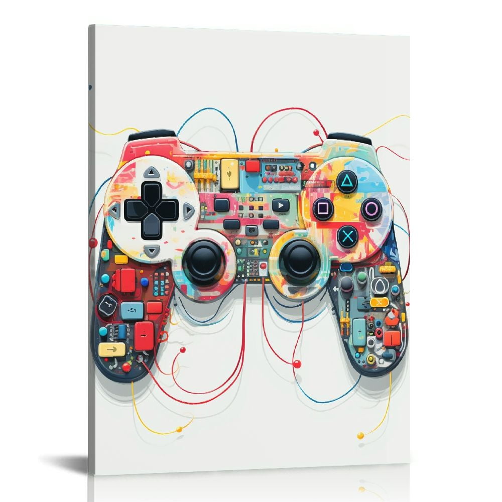 Nawypu Framed Black and White Gamepad Gamer Canvas Wall Art for Game ...