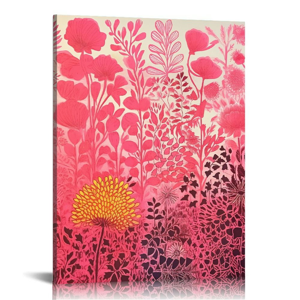 Nawypu Framed Botanical Pink Flower Canvas Prints Wall Art Line Art ...