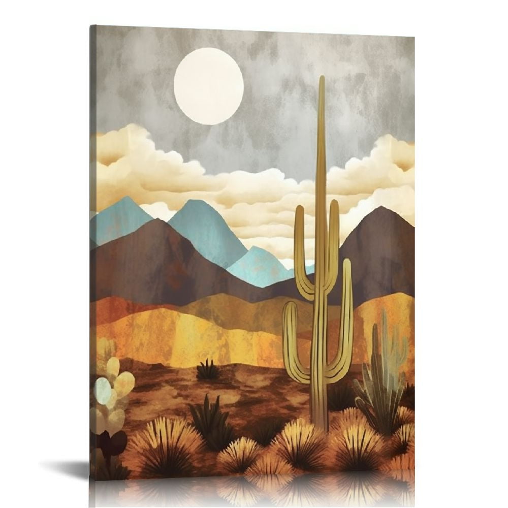 Nawypu Framed Canvas Print Wall Art Cloudy Brown Desert Landscape with ...