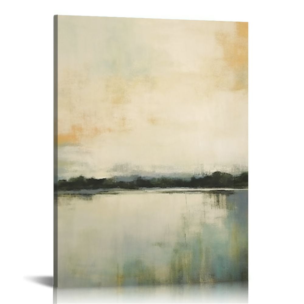 Nawypu Framed Canvas Print Wall Art Set Watercolor Pastel Green Tan ...