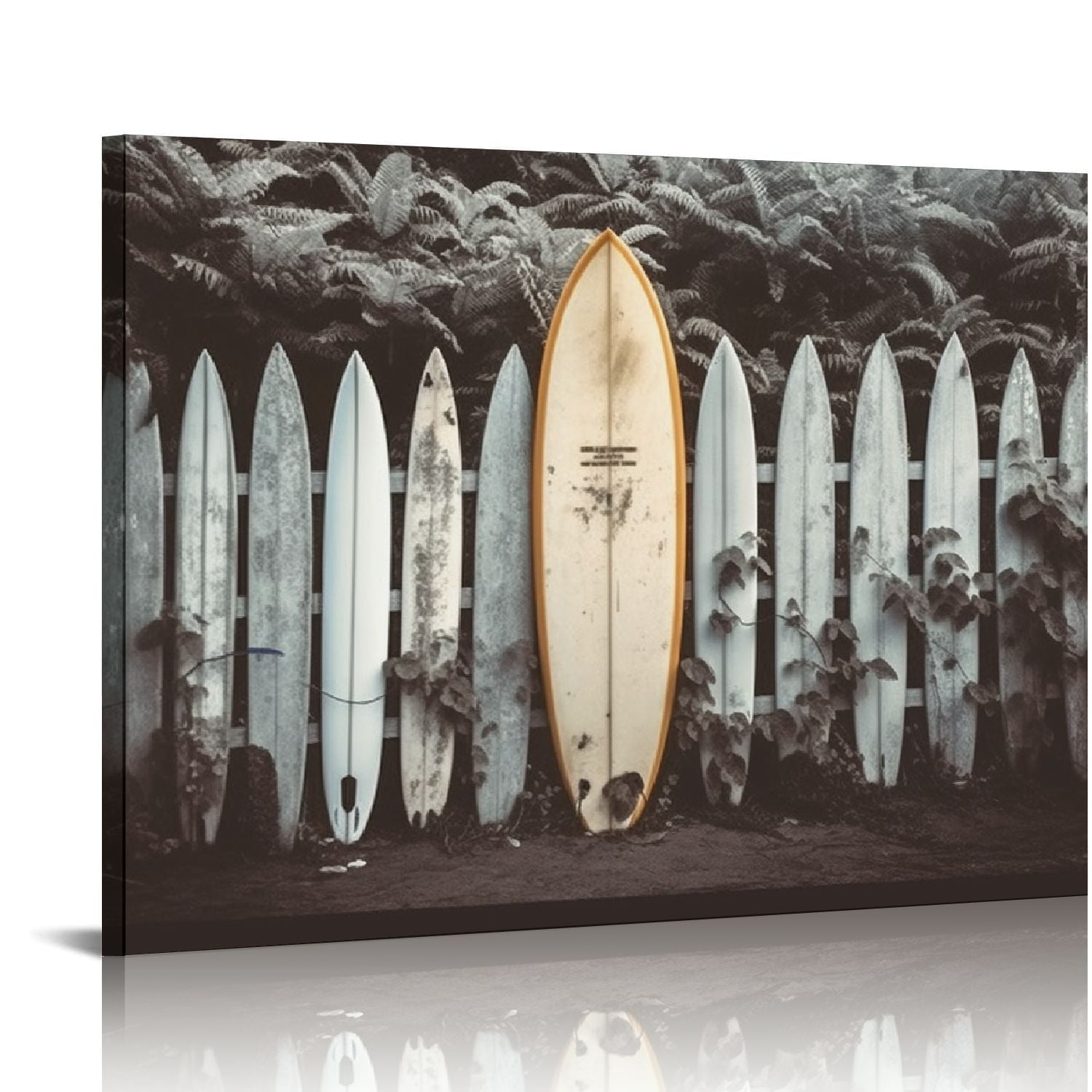 Nawypu Framed Canvas Print Wall Art Surfboards Stacked Against Palm ...