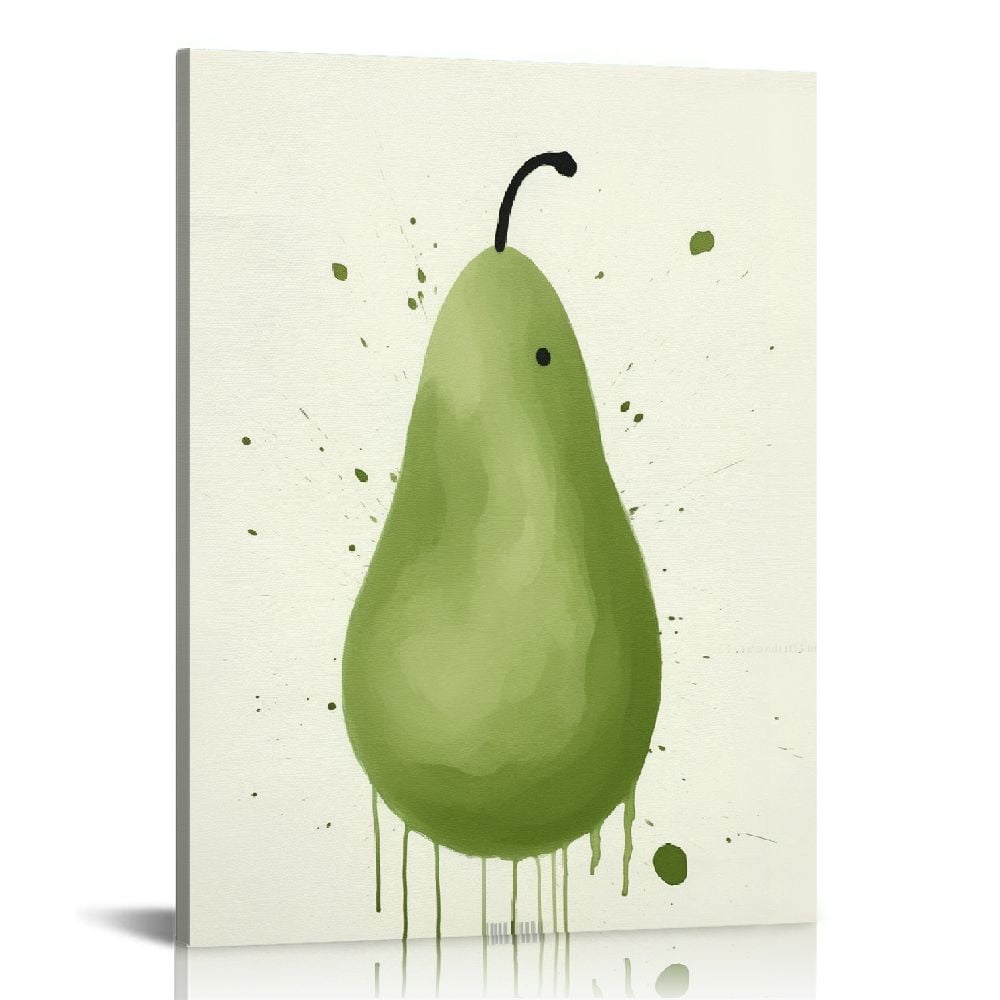 Nawypu Framed Canvas Print Wall Art Vibrant Green Pear with Paint Drops ...