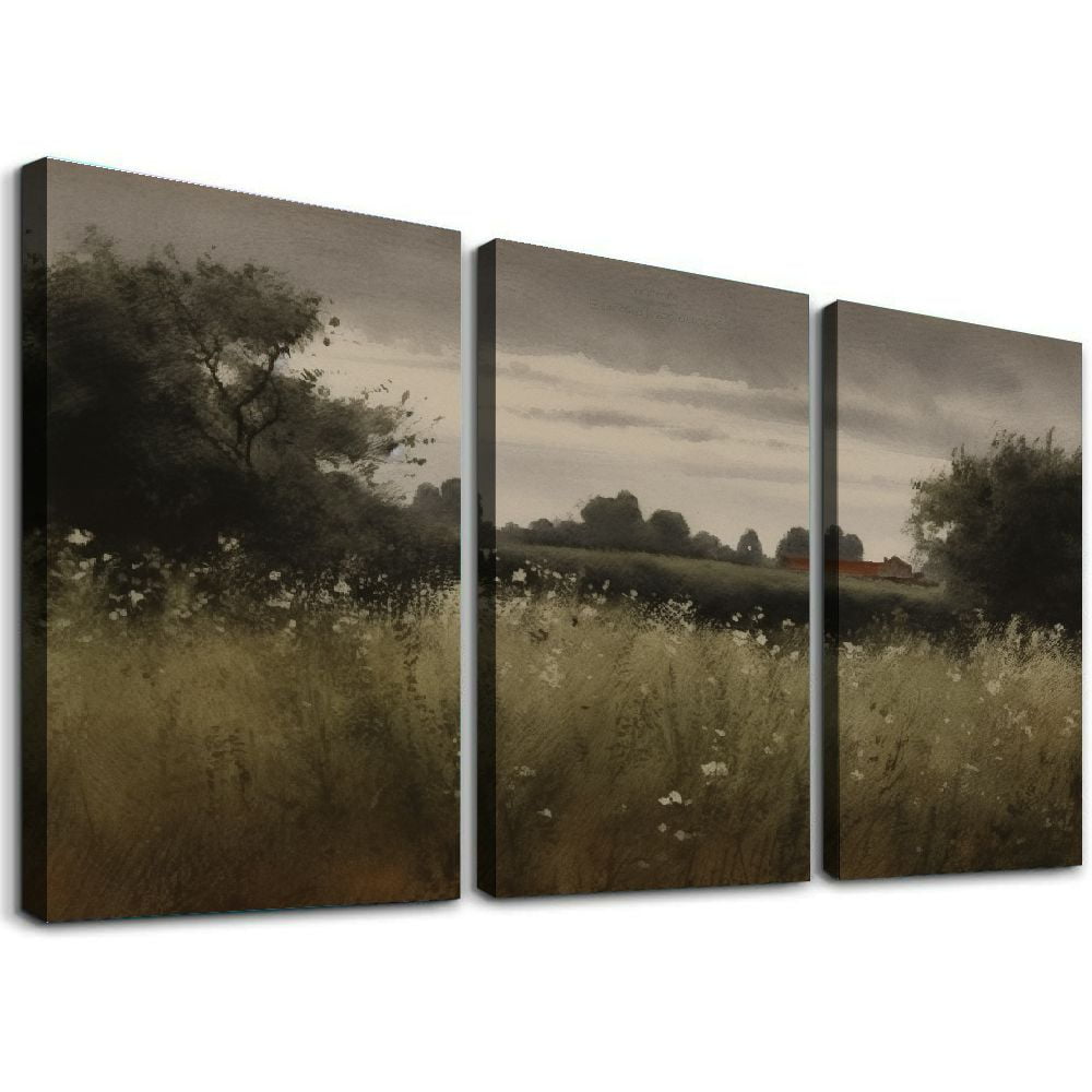 Nawypu Framed Canvas Wall Art | Countryside Field Modern Farmhouse ...