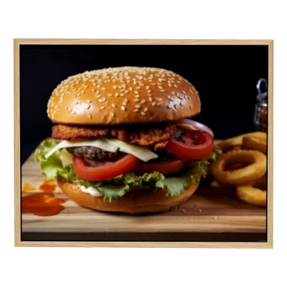 Nawypu Framed Canvas Wall Art Delicious Hamburger Chips and Onion Rings ...