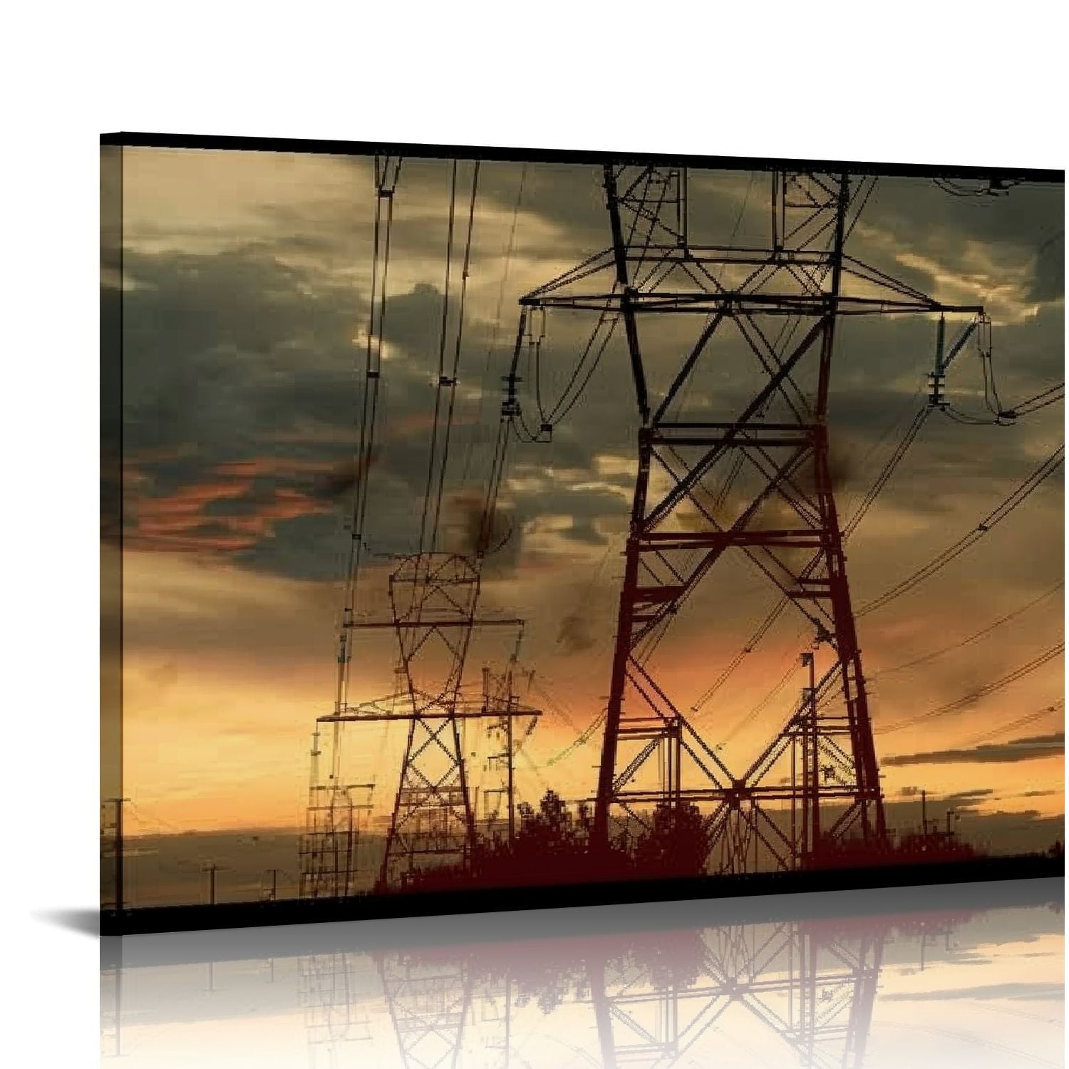 Nawypu Framed Canvas Wall Art Print On Canvas Electrical Towers and ...
