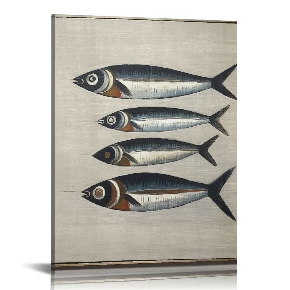Nawypu Framed Fish Canvas Wall Art Print Vintage Still Life Oil ...
