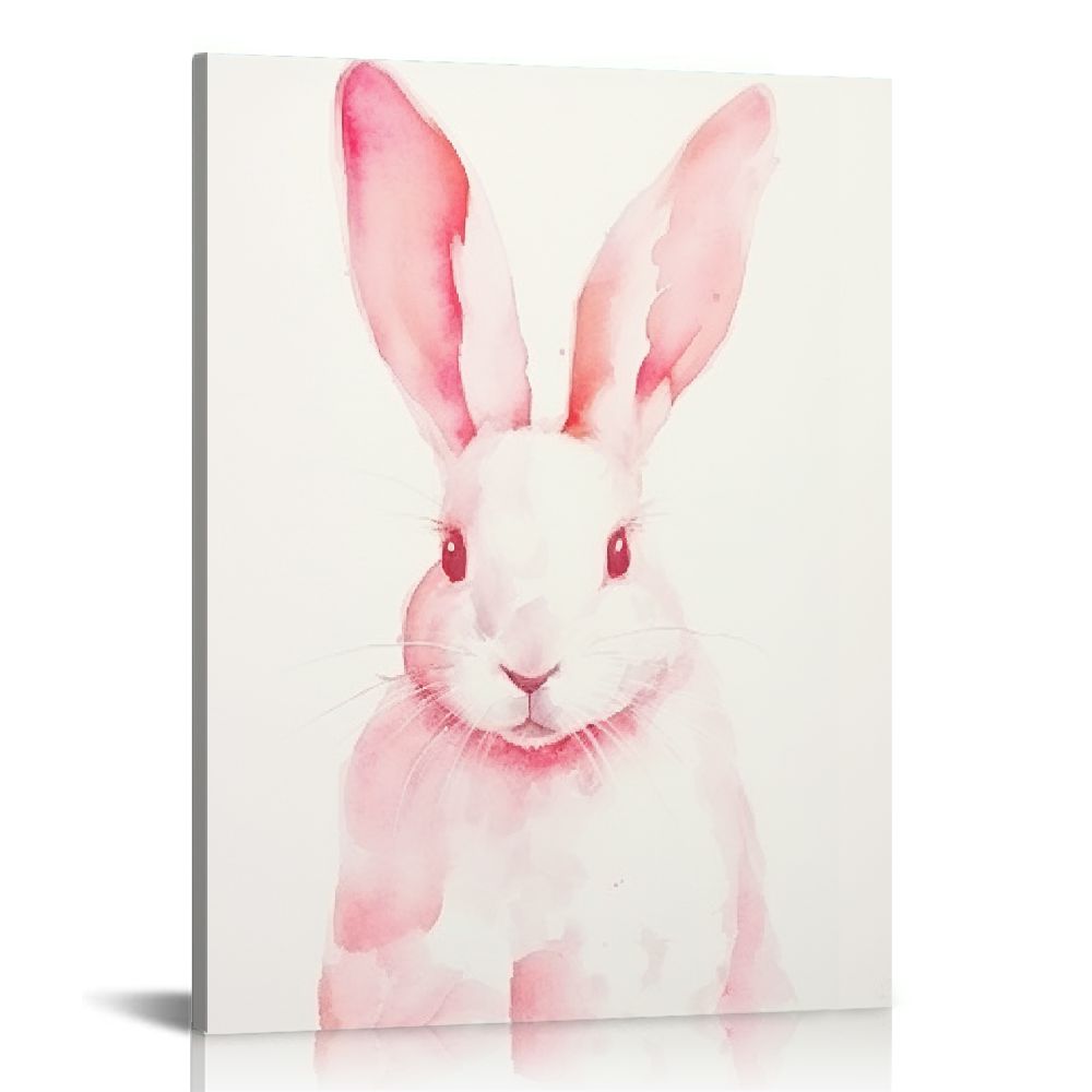 Nawypu Framed Pink Animal Print Wall Art - Cute Lovely Pink Rabbit Wall ...