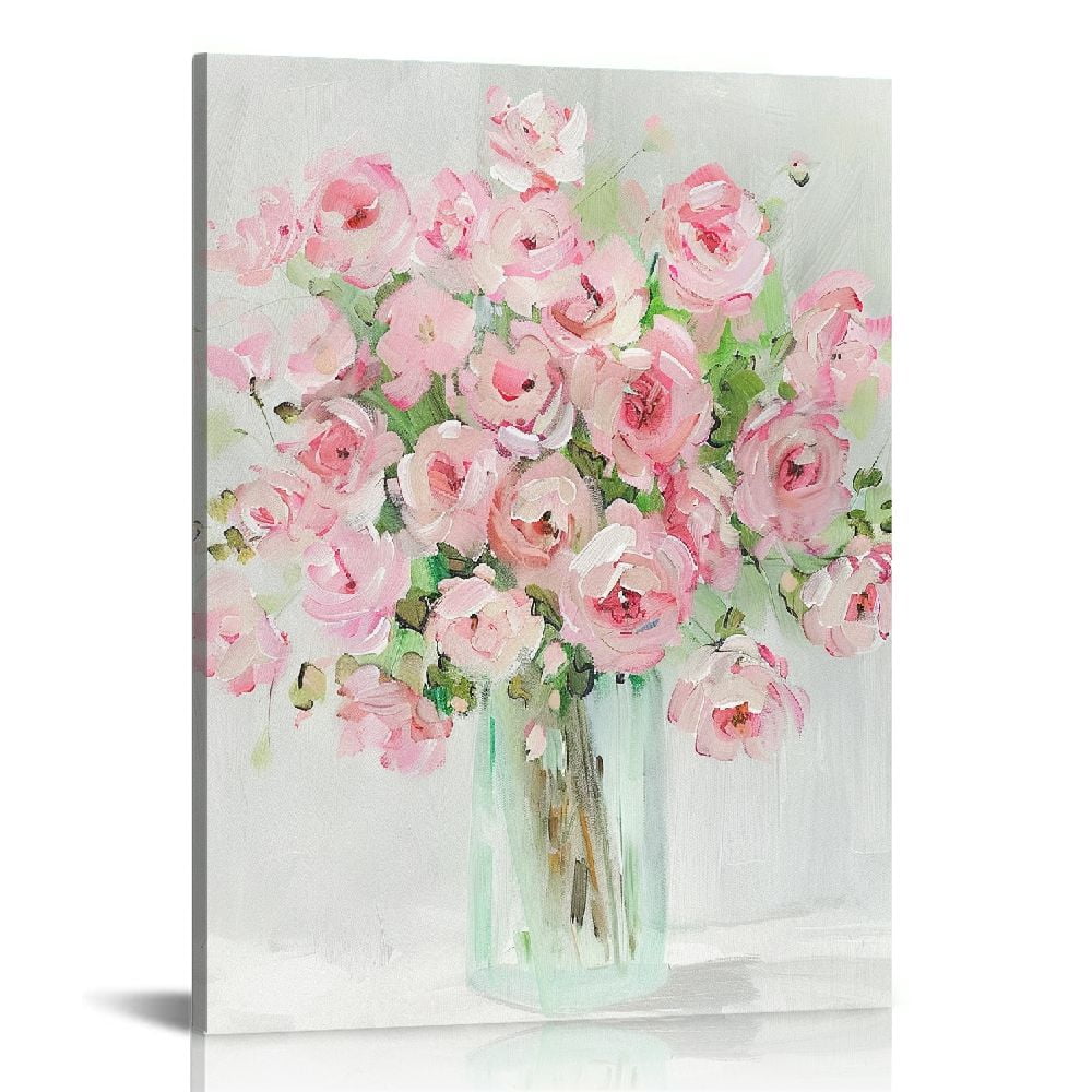 Nawypu Framed Pink Flowers Canvas Prints Wall Art Roses in Vase Wall ...