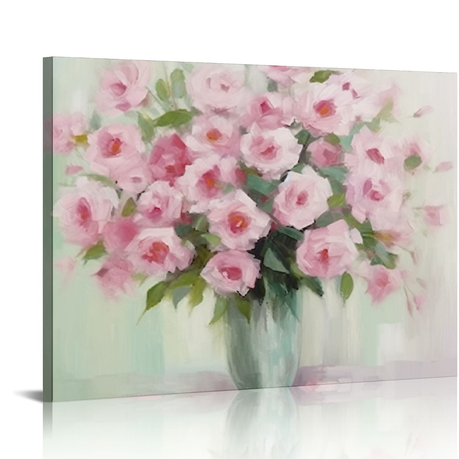 Nawypu Framed Pink Flowers Canvas Prints Wall Art Roses in Vase Wall ...