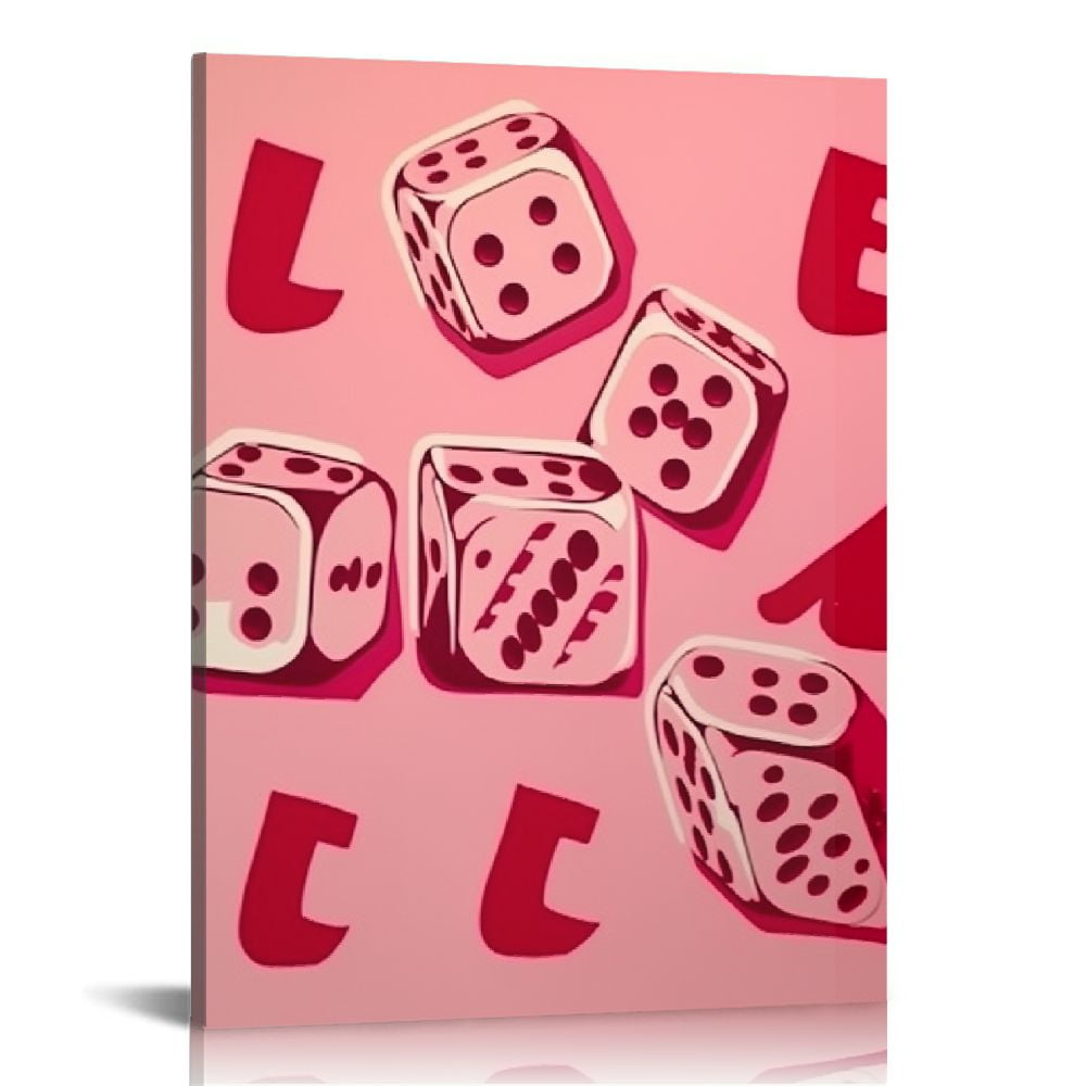 Nawypu Framed Pink Lucky You Canvas Wall Art Pink Dice wall Decor Queen ...
