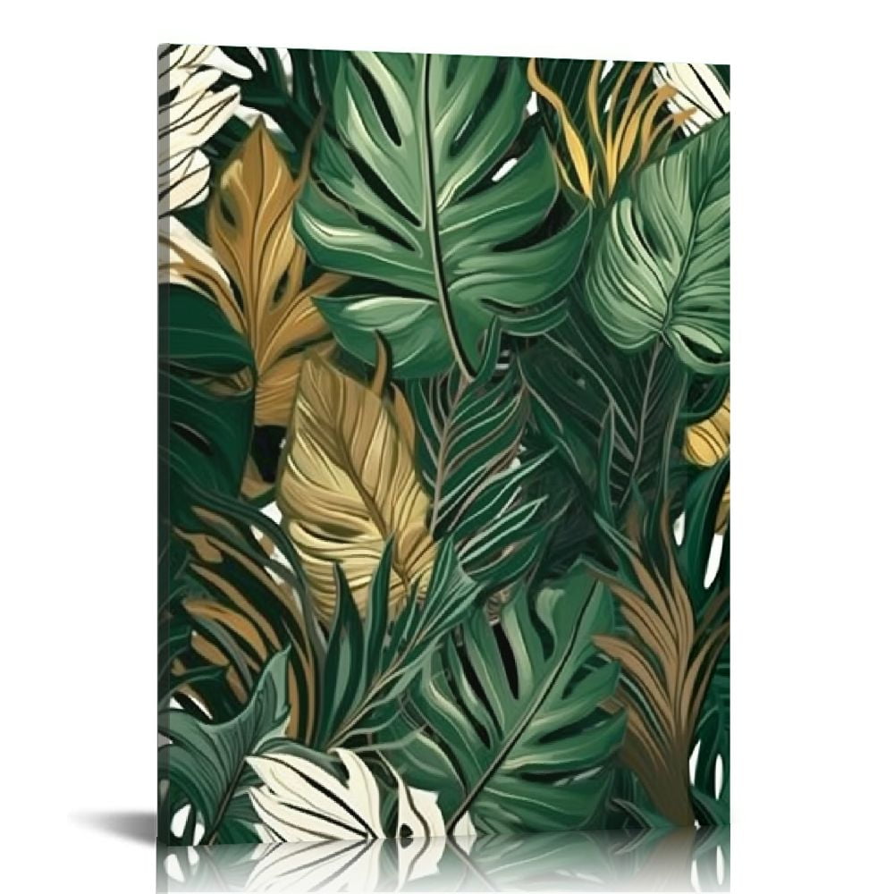Nawypu Framed Plant Wall Art Simple Tropical Green Leaves Wall Decor ...