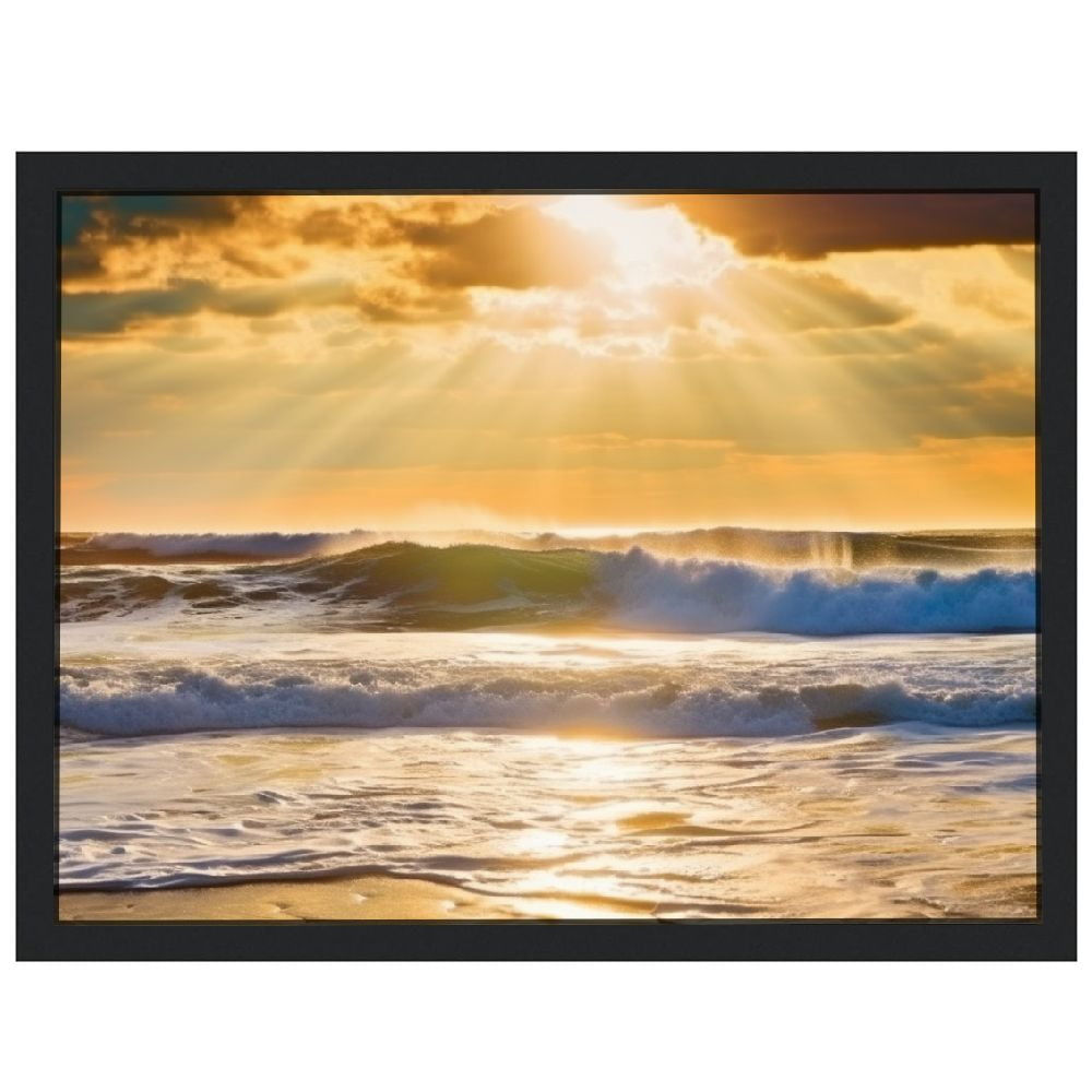 Awypu Framed Sunset Ocean Wall Art - Ocean Waves Canvas Wall Decor Glow Sea Scene Picture Nature ...