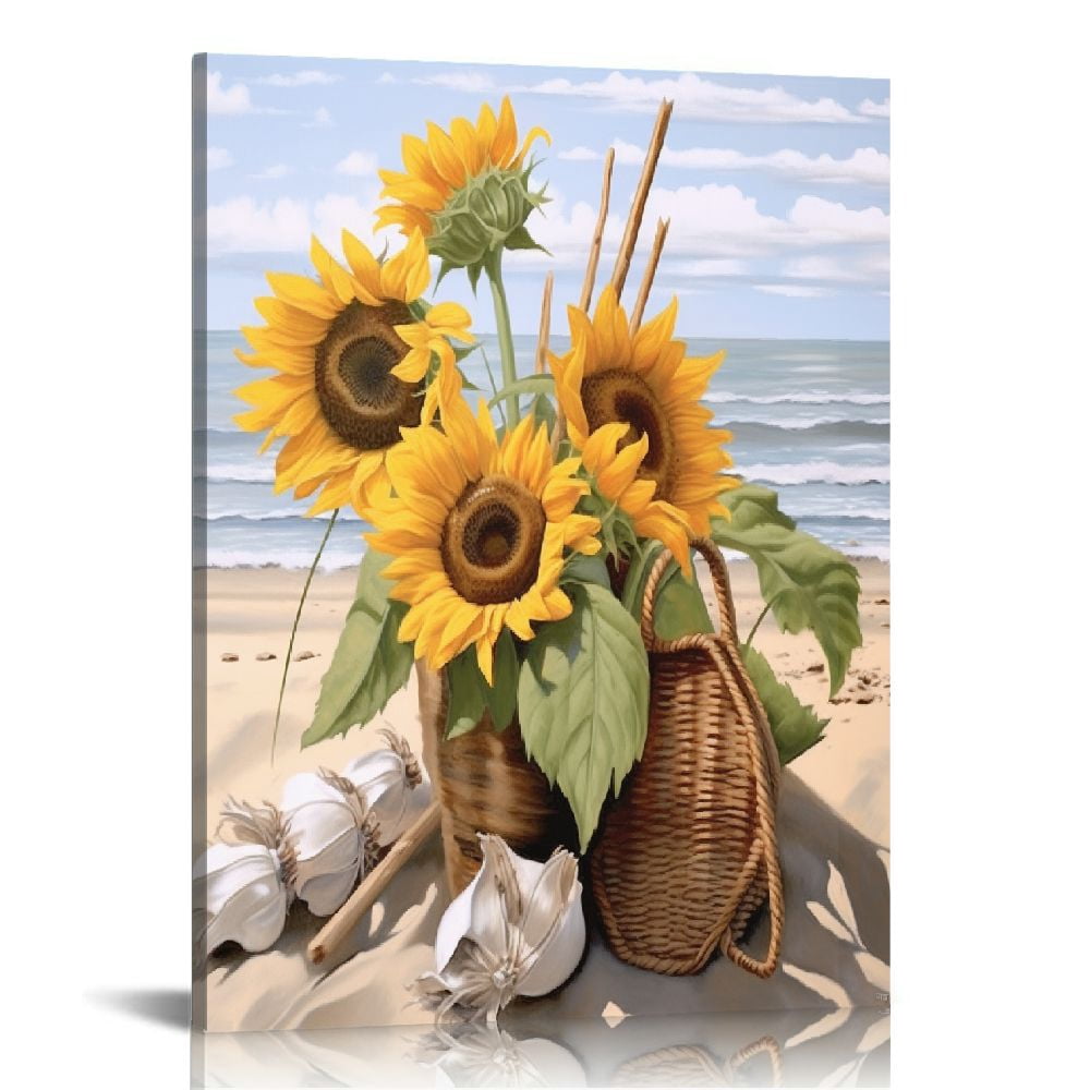 Nawypu Framed Vintage Sunflower Wall Decor, Rustic Yellow Sunflower in ...