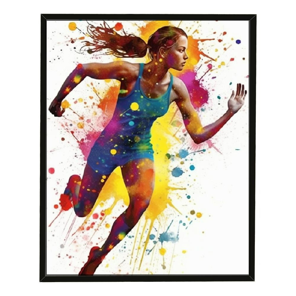 Nawypu Framed Wall Art Canvas,Runner Woman Watercolor Print Runner ...