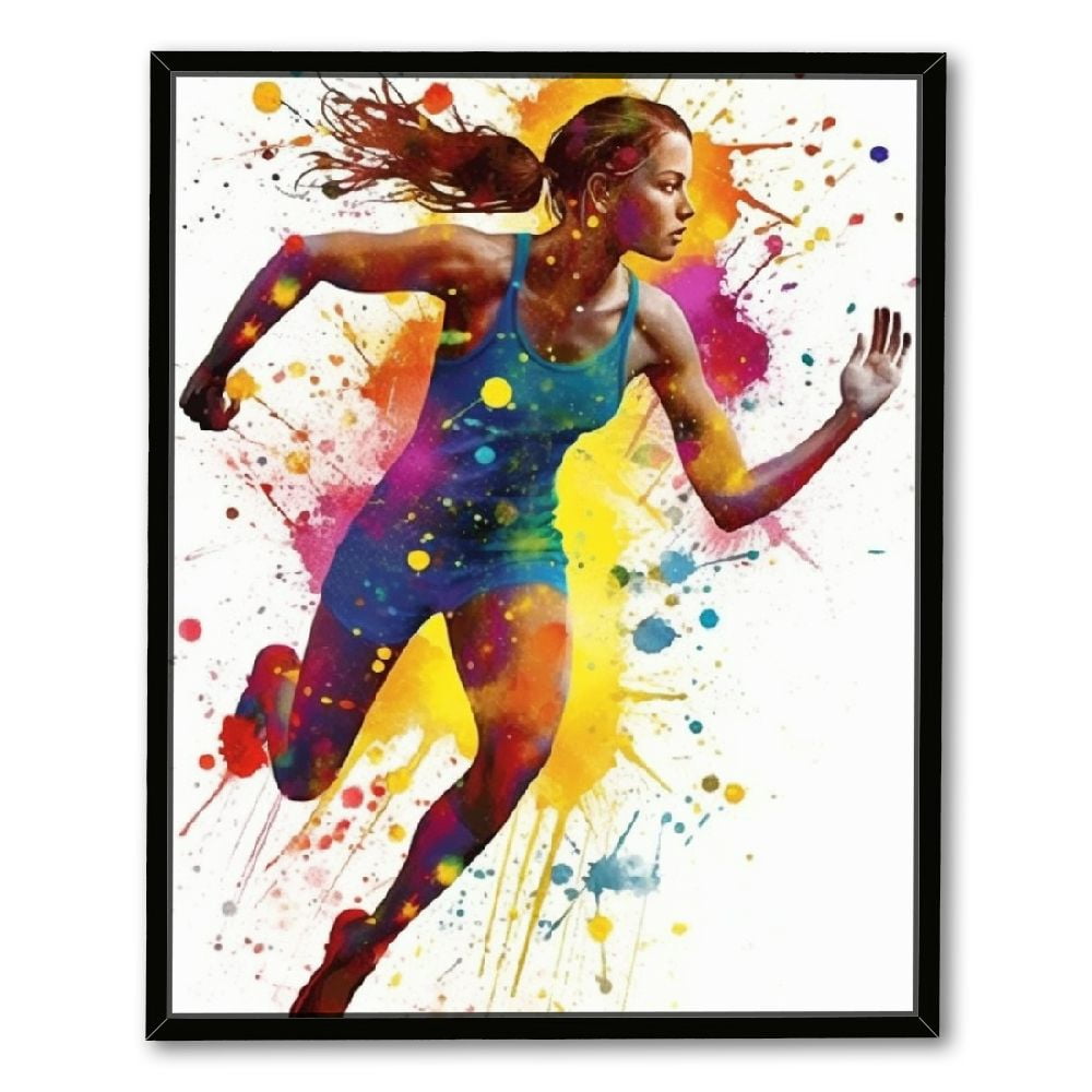 Nawypu Framed Wall Art Canvas,Runner Woman Watercolor Print Runner ...
