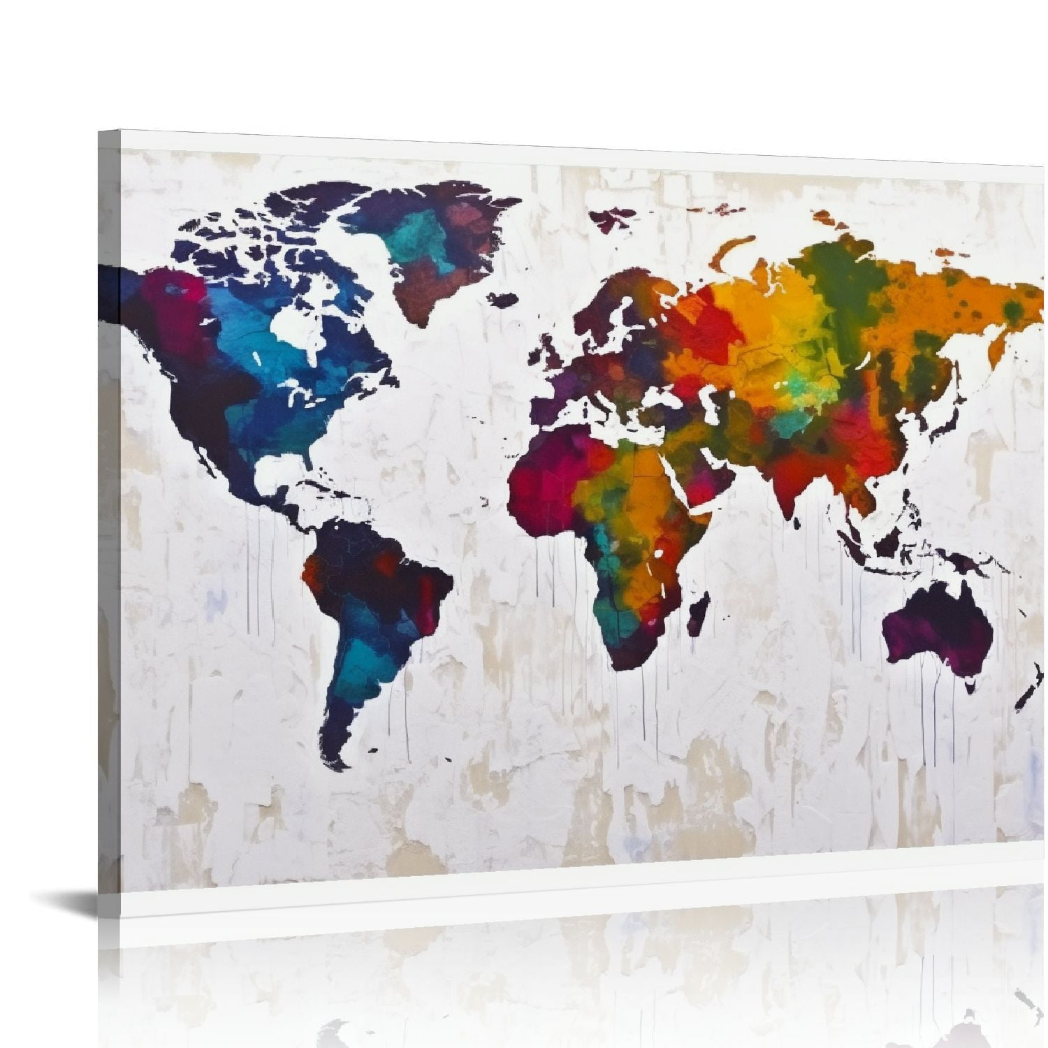 Nawypu Framed wall art World Map Wall Art Canvas Picture Large Antiqued ...
