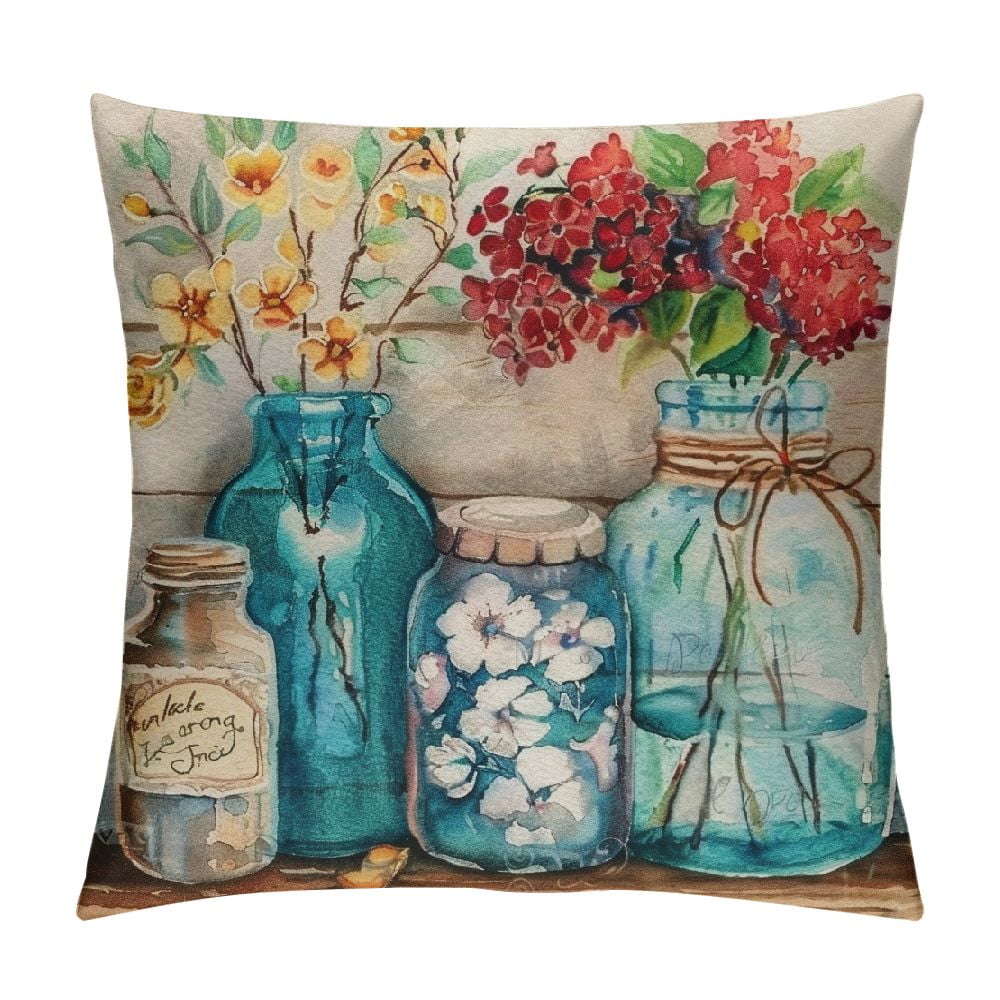 Awypu French Vintage Rustic Pillow Covers Plant Floral Pink Peach ...