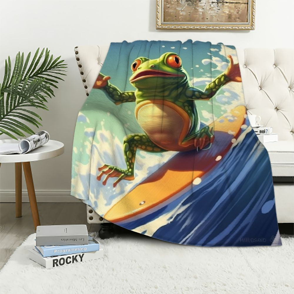 Nawypu Frog Blanket Cool Frogs Surfing on Ice Waves Cute Anime Flannel ...