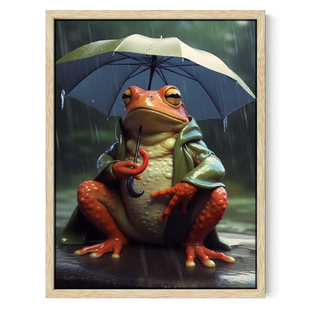 Nawypu Frog Wall Art Poster, Frog in The Rain With An Umbrella, Canvas ...
