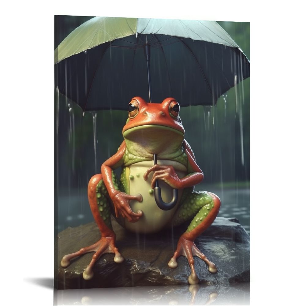Nawypu Frog Wall Art Poster, Frog in The Rain With An Umbrella, Canvas ...