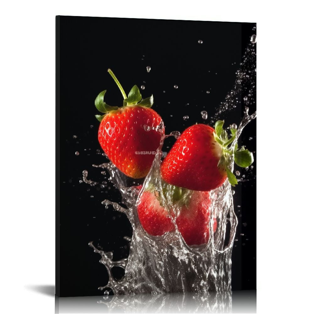 Nawypu Fruit Canvas Wall Art Kitchen Decor Fresh Strawberry in Water ...